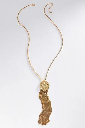 Anthropologie Fringe Coin Pendant Necklace - Gold