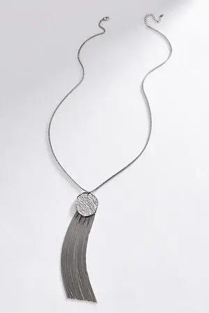 Anthropologie Fringe Coin Pendant Necklace - Silver