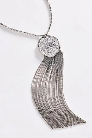 Anthropologie Fringe Coin Pendant Necklace - Silver