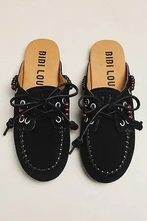 BIBI LOU Beaded Moccasin Mules - Black