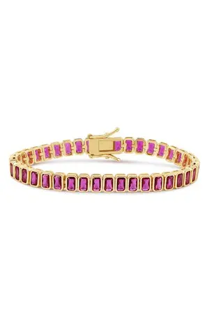 SHYMI Emerald Cut Simulated Ruby Tennis Bracelet - Gold/pink