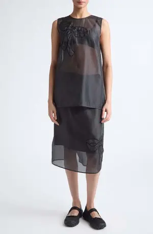 Cecilie Bahnsen Alba Bow Appliqué Silk Blend Organza Top - Black
