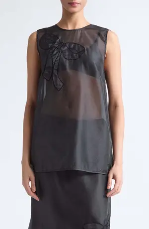 Cecilie Bahnsen Alba Silk Blend Organza Top With Bow Appliqu - Black