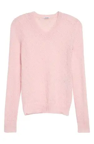 JIL SANDER Slim Fit Open Stitch Mohair & Silk V-neck Sweater - Cotton Candy