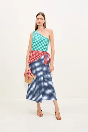 SIMONMILLER Belem Poplin Midi Dress - Teal Gingham Multi