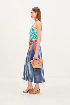 SIMONMILLER Belem Poplin Midi Dress - Teal Gingham Multi