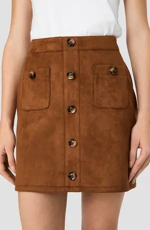 French Connection Faux Suede Button-front A-line Mini Skirt - Laney Suede