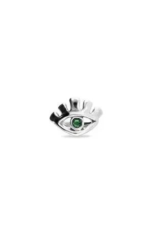 UNODE50 Sterling Plated Eye-shaped Ring With Green Faceted Crystal - Silver