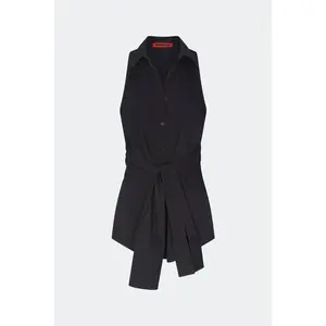 SIMONMILLER Sleeveless Poplin Top With Shirttail Hem - Black
