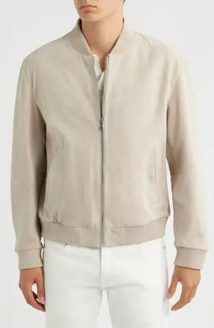 BOSS Muller Suede Bomber Jacket - Open Beige