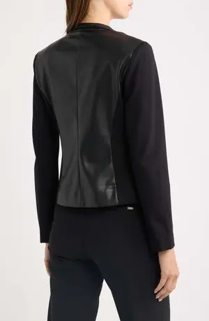 Anne Klein Faux Leather Moto Jacket With Knit Sleeves