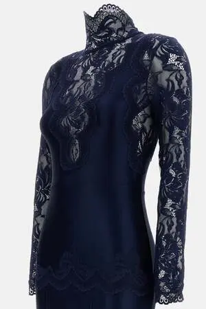 Rabanne Jersey And Lace High Neck Dress - Blu