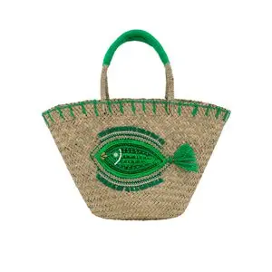 OHSUN Neutrals Dory Straw Embroidered Beach Bag - Green