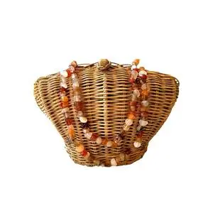 OHSUN Neutrals / Nori Wicker & Glass Bead Bag Amber