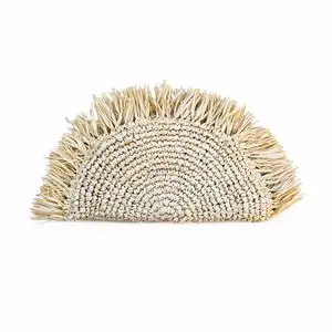 OHSUN Neutrals Matilde Raffia Fringe Clutch Vanilla - Yellow
