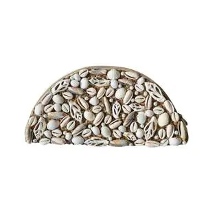 OHSUN Neutrals / Laura Straw, Shell & Pearl Clutch - White