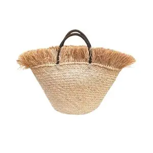 OHSUN Neutrals Nina Straw Fringe Basket - Black