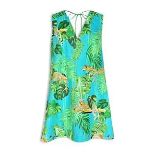 PICK HAPPY V-neck Printed Cotton Dress - Green/blue