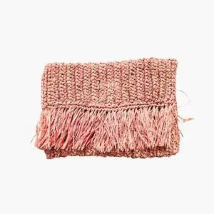 OHSUN Neutrals Ebba Raffia Pouch Flamingo