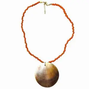 OHSUN Neutrals / Lulu Shell & Glass Bead Necklace - Orange
