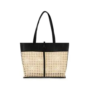 OHSUN Rene Rattan & Leather Tote - Black