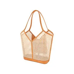OHSUN Sophie Rattan & Leather Tote Caramel - Brown