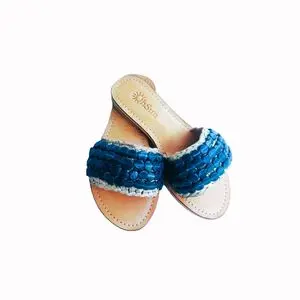 OHSUN Jade Raffia Slides Teal