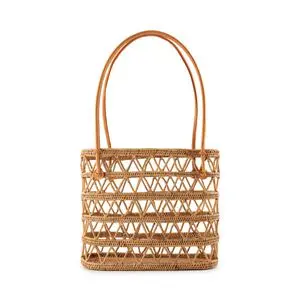 OHSUN Marie Rattan & Leather Tote - Brown