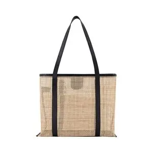 OHSUN Neutrals / Audrey Mesh Rattan & Leather Tote - Black