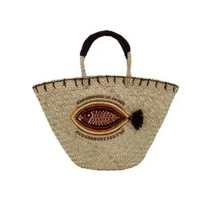 OHSUN Neutrals / Brown Dory Straw Embroidered Beach Bag - Mocha