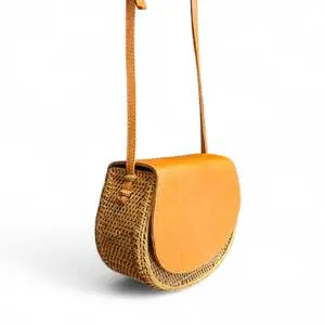OHSUN Philippa Rattan & Leather Crossbody Bag