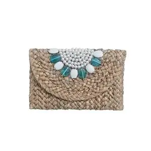 OHSUN Felicia Straw & Glass Bead Clutch