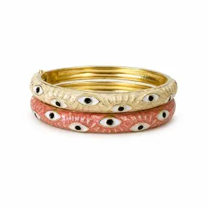 NUVV COLLECTION Gold-tone Enamel Evil Eye & Lotus Bangle Set