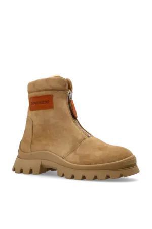 Dsquared2 Suede Ankle Boots With Front Zipper - Brown