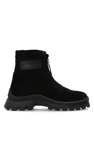 Dsquared2 Ankle" Suede Leather Zip-up Boots With Chunky Lug Sole - Black