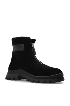 Dsquared2 Ankle" Suede Leather Zip-up Boots With Chunky Lug Sole - Black