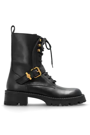 Versace Leather Ankle Boots With Medusa Head Buckle - Black
