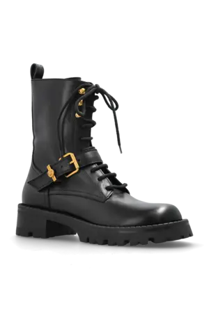 Versace Leather Ankle Boots With Medusa Head Buckle - Black
