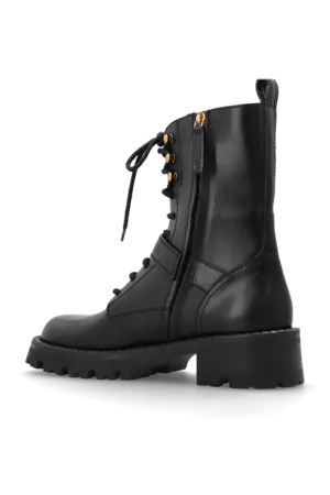 Versace Leather Ankle Boots With Medusa Head Buckle - Black