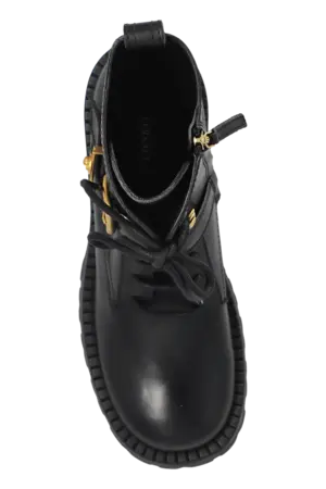 Versace Leather Ankle Boots With Medusa Head Buckle - Black