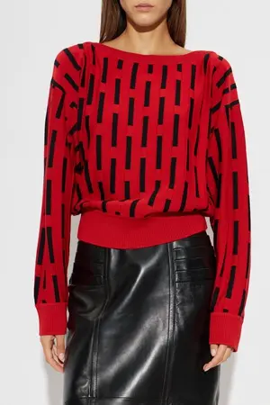 Versace Geometric Stripe Wool Sweater - Red
