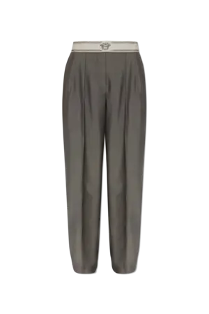 Versace Wool-mohair Blend Crease-front Trousers - Grey