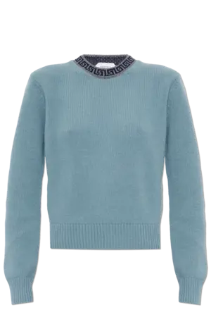 Versace Wool And Cashmere Sweater With Geometric Motif - Green