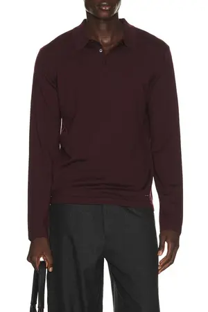 Simkhai Reynolds Long Sleeve Polo In Grey - Fig
