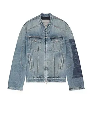 Balenciaga Motorcycle Denim Jacket - Dark Blue