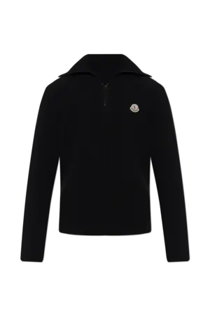 Moncler Wool Turtleneck With Logo Patch - Black