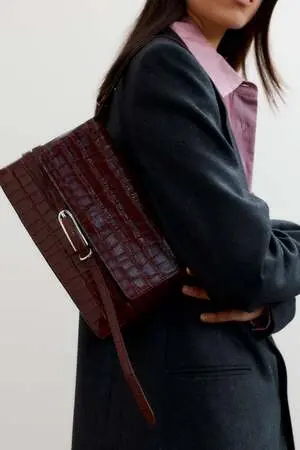 LIFFNER Belted Shoulder Bag In Croc Effect Leather