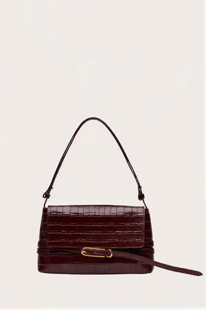 LIFFNER Belted Shoulder Bag In Croc Effect Leather - Red