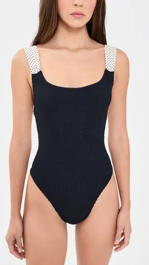 Hunza G Zoe One-piece Swimsuit With Polka Dot Straps - Black/polka Dot