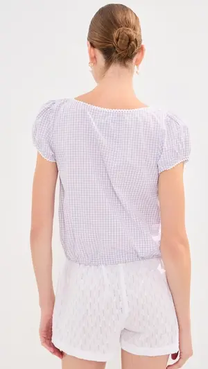 LE BOP Gingham Check Puff Sleeve Blouse - Lilac Gingham